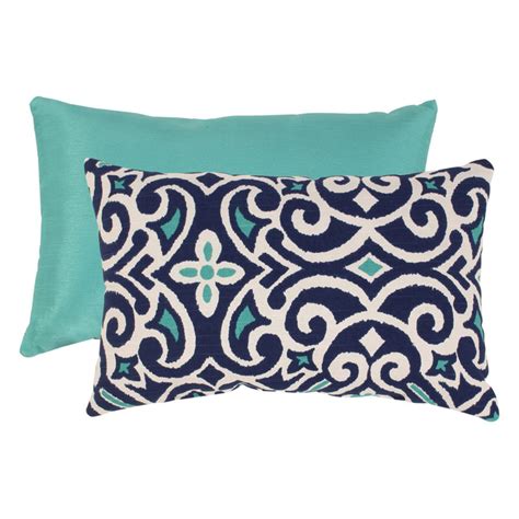 Pillow Perfect Blue And White Damask Rectangular Throw Pillow