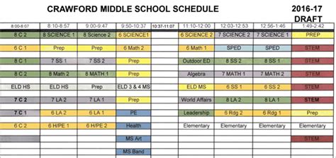 Middle School Class Schedule Template