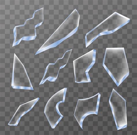 깨진 유리 조각 세트입니다 벡터 일러스트 프리미엄 벡터