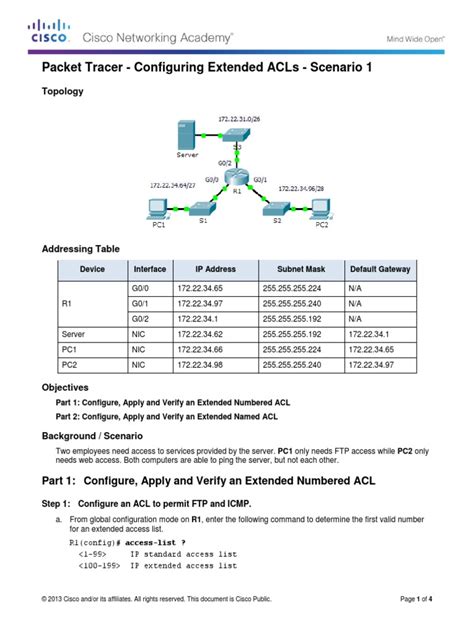 93210 Configuring Extended Acls Scenario 1 Instructions Pdf Port