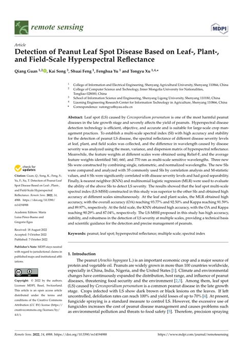 Pdf Detection Of Peanut Leaf Spot Disease Based On Leaf Plant And