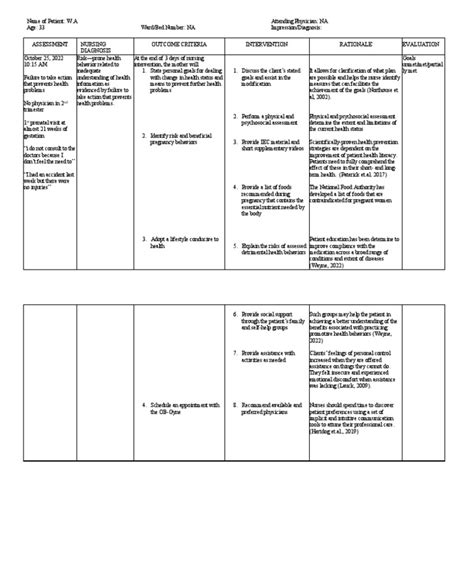Nursing Care Process Ncp Risk Prone Health Behavior Prepartum Pdf