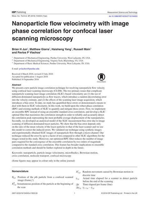 Pdf Nanoparticle Flow Velocimetry With Image Phase Correlation