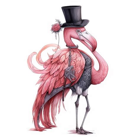 Premium Photo There Is A Pink Flamingo With A Top Hat And A Feather