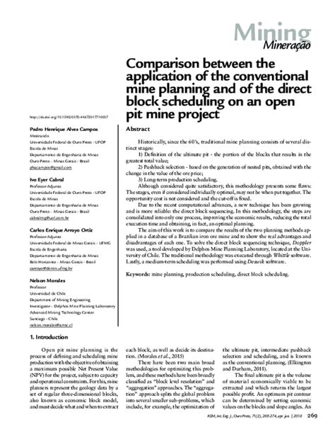 Pdf Comparison Between The Application Of The Conventional Mine Planning And Of The Direct