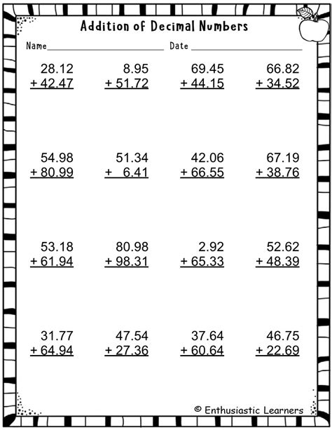Adding Decimals Worksheets Up To Hundredths Place Math Problems