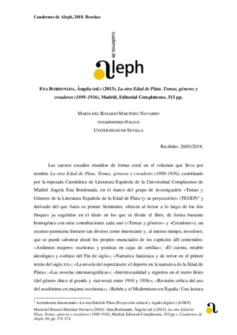 Pdf Ángela Ena Bordonada Ed La Otra Edad De Plata Temas Géneros Y Creadores 1898 1936