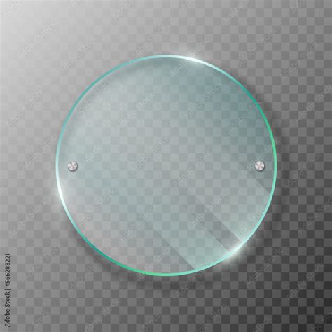 Realistic Glass Circle Plate Hanging On Steel Rivets Clear Round Acrylic Frame Isolated On