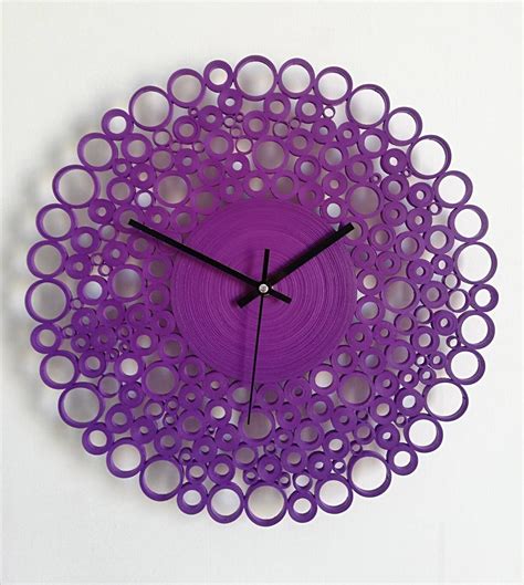Wall Clock Paper Wall Clock Purple Clock Handmade Etsy