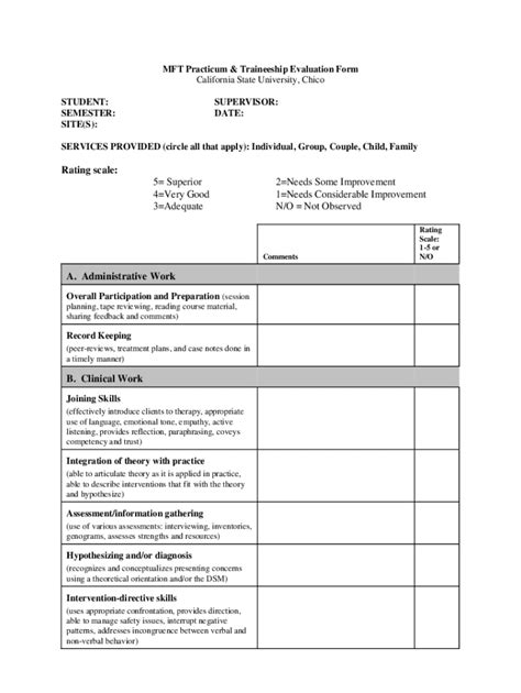 Fillable Online Mft Practicum Evaluation Form Fax Email Print Pdffiller