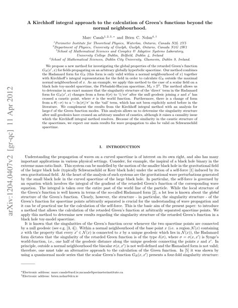 Pdf Kirchhoff Integral Approach To The Calculation Of Greens