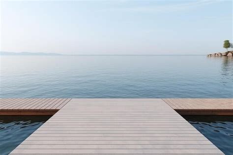 Premium Photo A Dock On A Lake With A Small Island In The Background