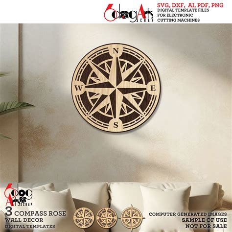 Layered Compass Rose Digital Templates Set Of 3 Svg Dxf Files Wood Acrylic Metal Laser Cutting