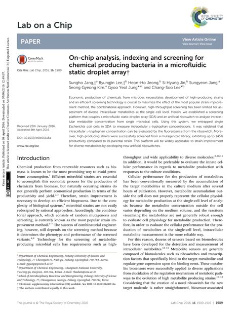 Pdf On Chip Analysis Indexing And Screening For Chemical Producing