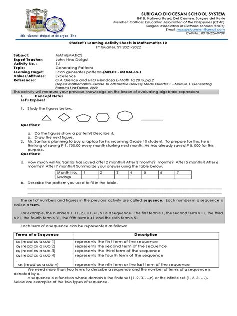 math 10 q1 week 1 2 pdf sequence cognition