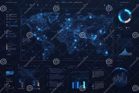 Futuristic Global Network Control Panel Displaying World Map And Data