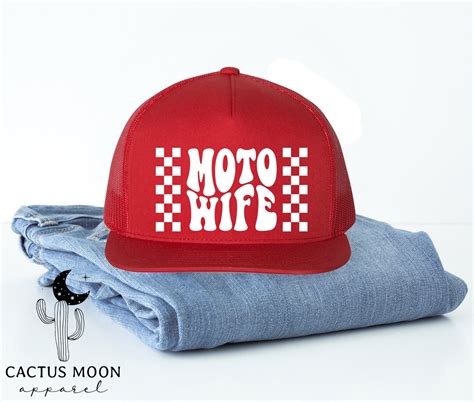 Moto Wife Snapback Trucker Hat Adult Adjustable Custom Racing Flat Bill Trucker Hat Pit Crew