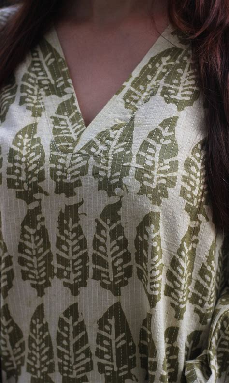 Cotton Kantha Handblock Mehendi Coord Set Baareeki