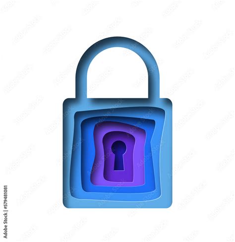 Closed Lock Shape Illustration In Realistic 3d Paper Cut Style Modern Papercut Padlock Symbol