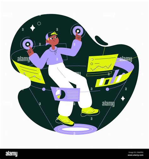 male character using interactive digital dashboards in flat vector
