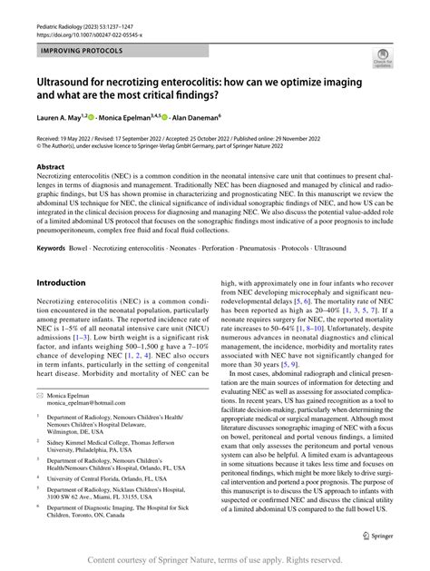 Ultrasound For Necrotizing Enterocolitis How Can We Optimize Imaging
