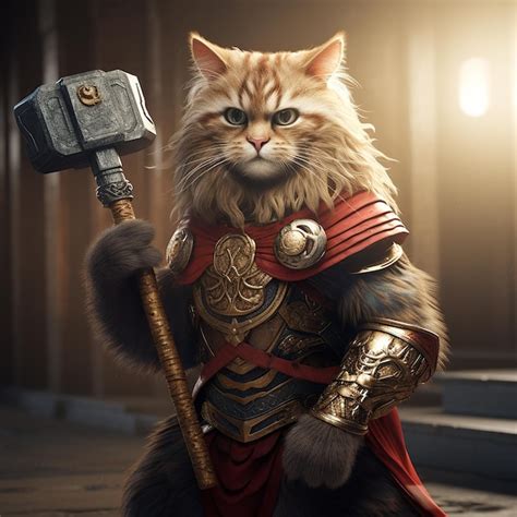 Premium Photo 3d Rendered Anthropomorphic Cat With Thor Power