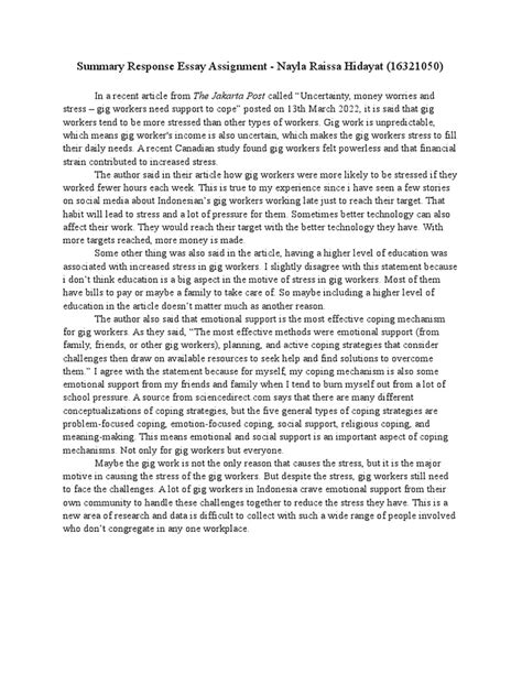 Summary Response Essay Revision Nayla Raissa Hidayat 16321050 Pdf Social Support