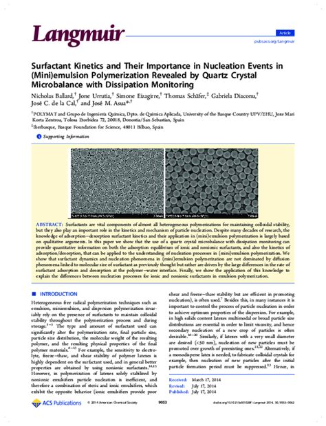 Pdf Surfactant Kinetics And Their Importance In Nucleation Events In Miniemulsion