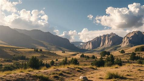 Expansive Mountain Range With A Grassy Valley Premium Ai Generated Image