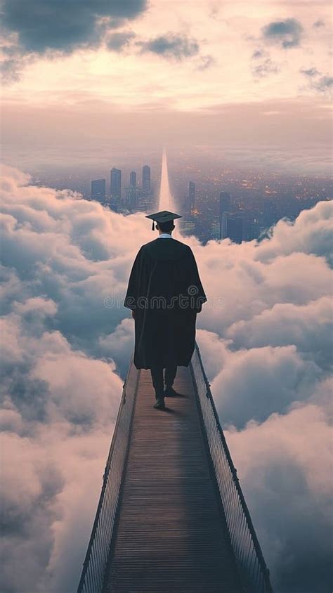 Graduates Journey A Symbolic Bridge Above Clouds Toward The Future