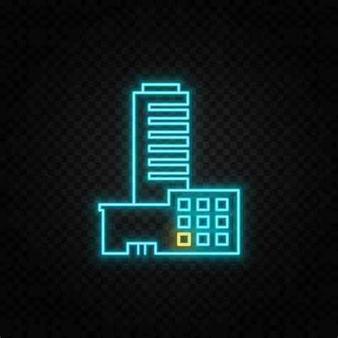 Edificio Neón Vector Icono Azul Y Amarillo Neón Vector Icono Vector