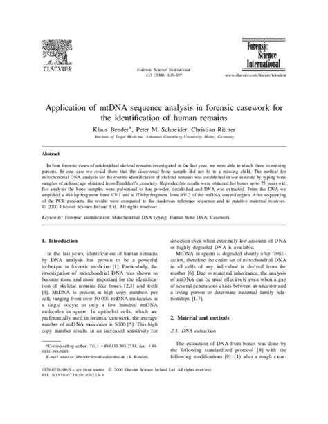 Pdf Application Of Mtdna Sequence Analysis In Forensic Casework For