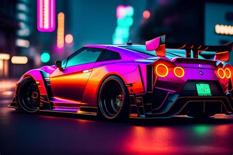 Premium Photo A Colorful Car With Neon Lights In The Background