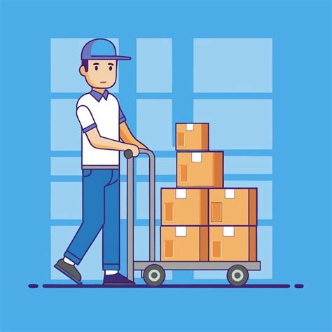 A Man Pushing A Cart With Boxes On It Premium Ai Generated Vector