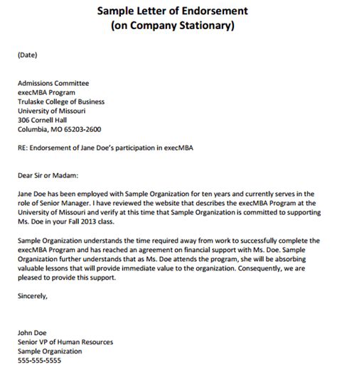 Endorsement Letter Sample