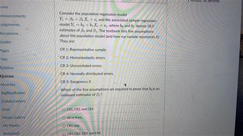 Solved Consider The Population Regression Model