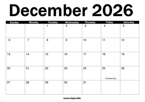 December 2026 Calendar Printable With Holidays