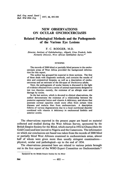 New Observations On Ocular Onchocerciasis Related Pathological Methods