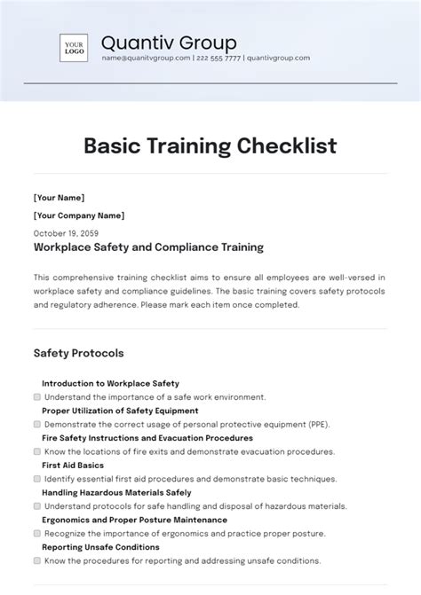 Free Basic Training Checklist Template To Edit Online