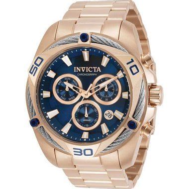 Invicta Men Bolt Collection Rose Gold Band Blue Dial 50mm Stainless