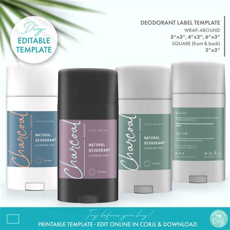 Editable Elegant Deodorant Label Template 4 Sizes Etsy