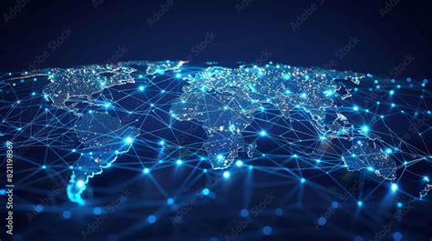 Global Digital Network Visualization With Interconnected Dots And Lines