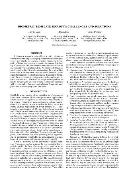 Biometric Template Security Challenges And