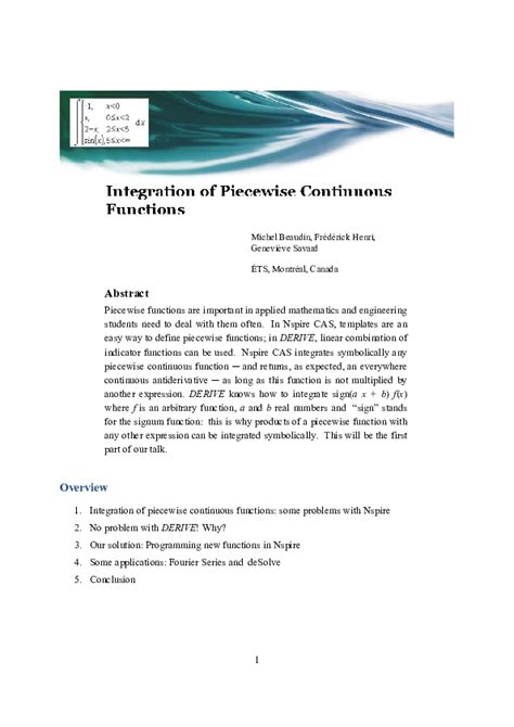 pdf integration of piecewise continuous functions