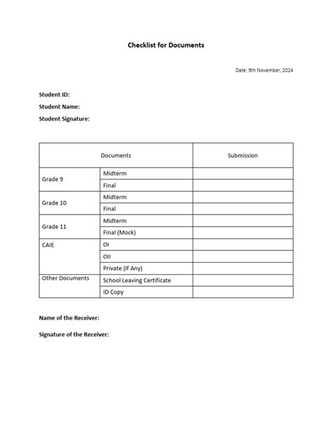 Document Collection Checklist Class Of 2026 Updated Pdf