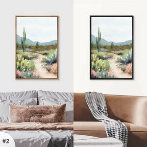 Framed Canvas Wall Art Print Set Of 2 Green Cactus Desert Southwest