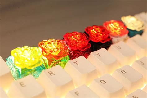 Translucent Colorful Roses Romantic Floral Touch Kawaiikeycaps