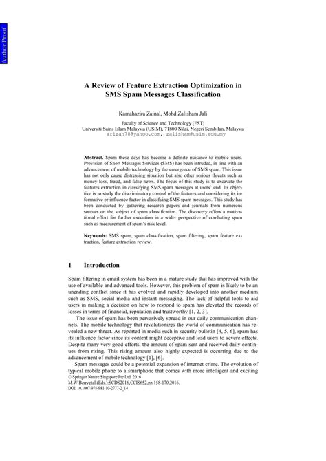 Pdf A Review Of Feature Extraction Optimization In Sms Spam Messages Classification