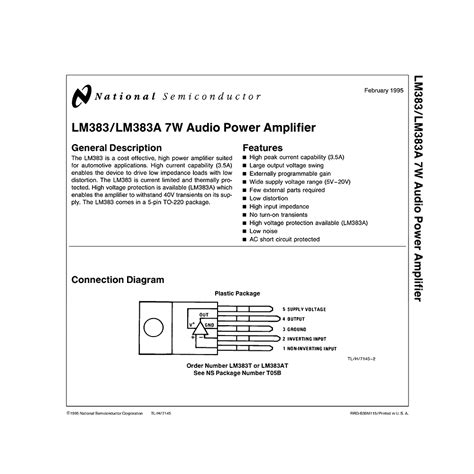 Lm383 National 7w Audio Power Amplifier Datasheet