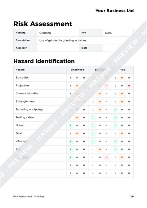 Grinding Risk Assessment Template Haspod